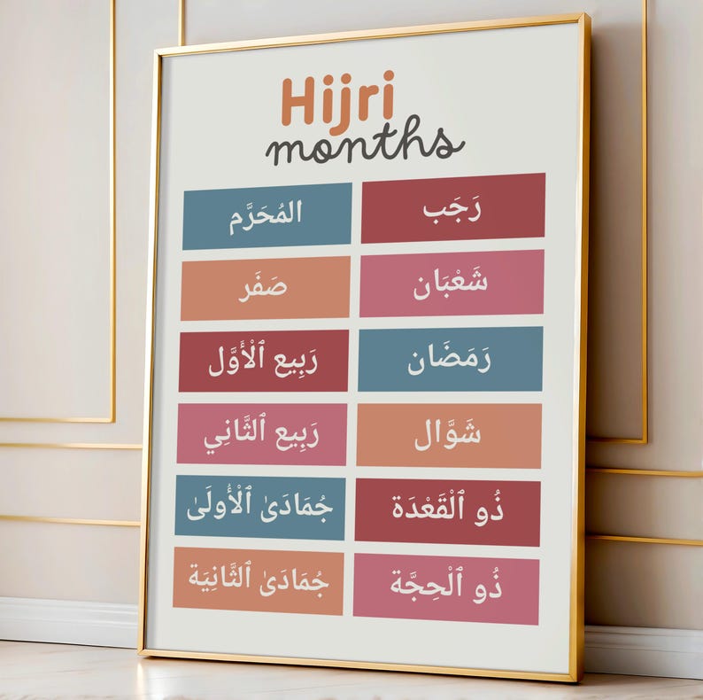 Hijri Months Arabic Poster Islamic Calendar Printable Muslim Classroom ...