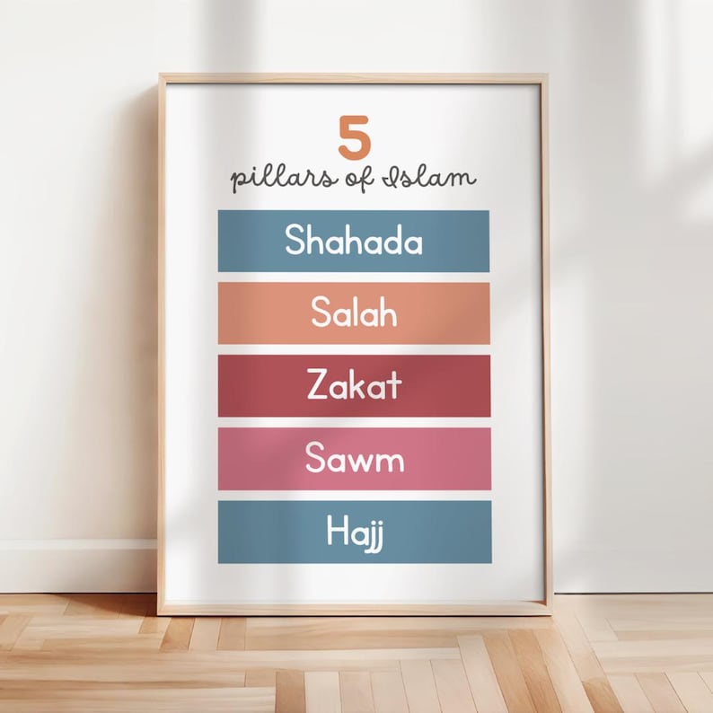Islamic Kids Printable Wall Art Set Five Pillars Daily Adhkar Five ...