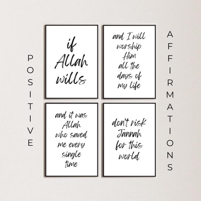 Islamic Positive Affirmations Wall Art Set of 4 | Inspirational Muslim ...