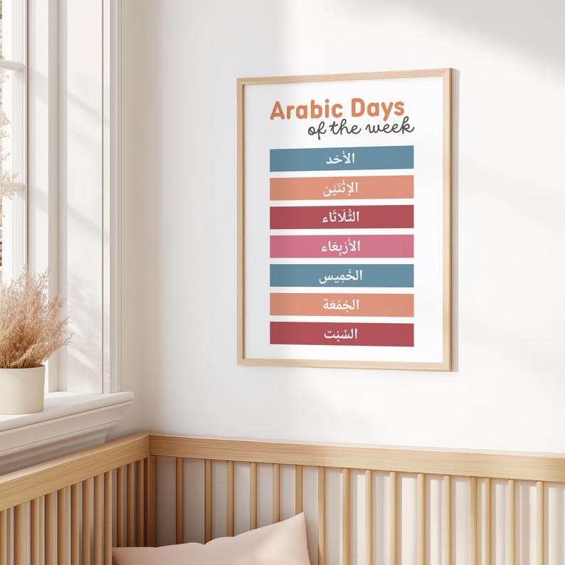 Arabic Days of the Week Poster Islamic Wall Art for Kids Homeschool ...