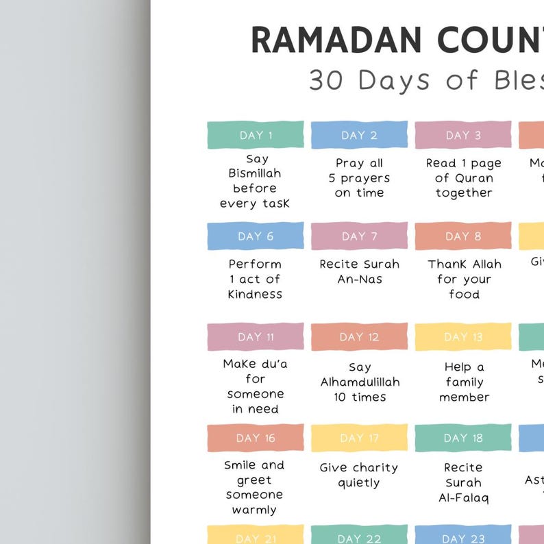Ramadan Good Deeds Chart Ramadan Countdown Printable Islamic Wall Art ...