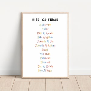 Islamic Lunar Calendar Hijri Calendar Islamic Months Wall Art Printable ...