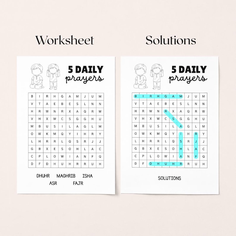 5 Salahs Islamic Activity Sheets for Kids Printable Ramadan Worksheet ...