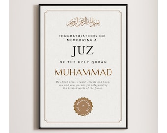 Custom Quran Certificate Personalized Surah Memorization Award Islamic ...