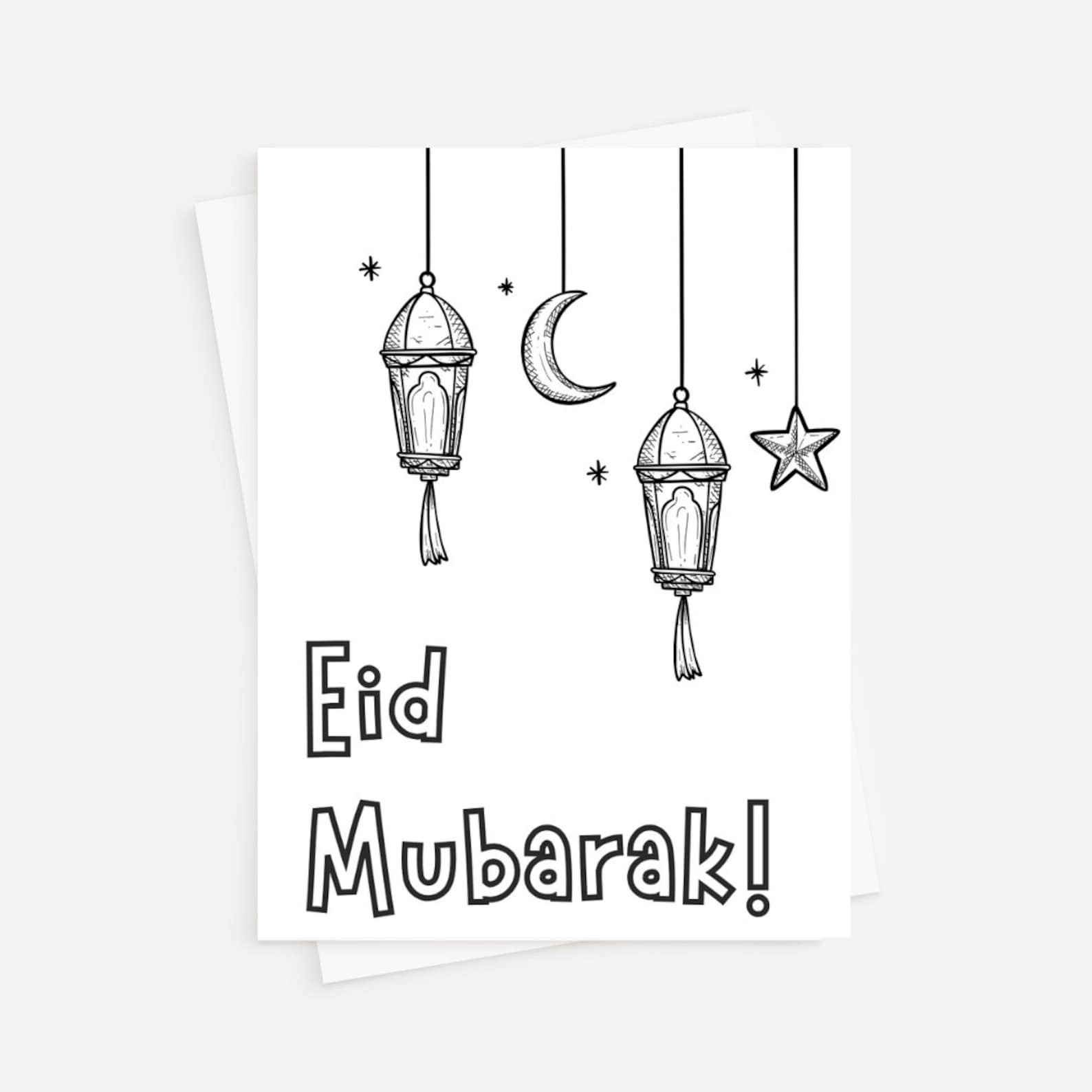 Eid Coloring Cards for Kids - Eid Card Printable, DIY Eid Mubarak Card ...