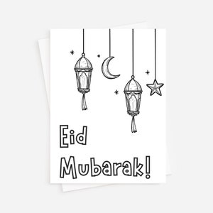 Eid Coloring Cards for Kids - Eid Card Printable, DIY Eid Mubarak Card ...