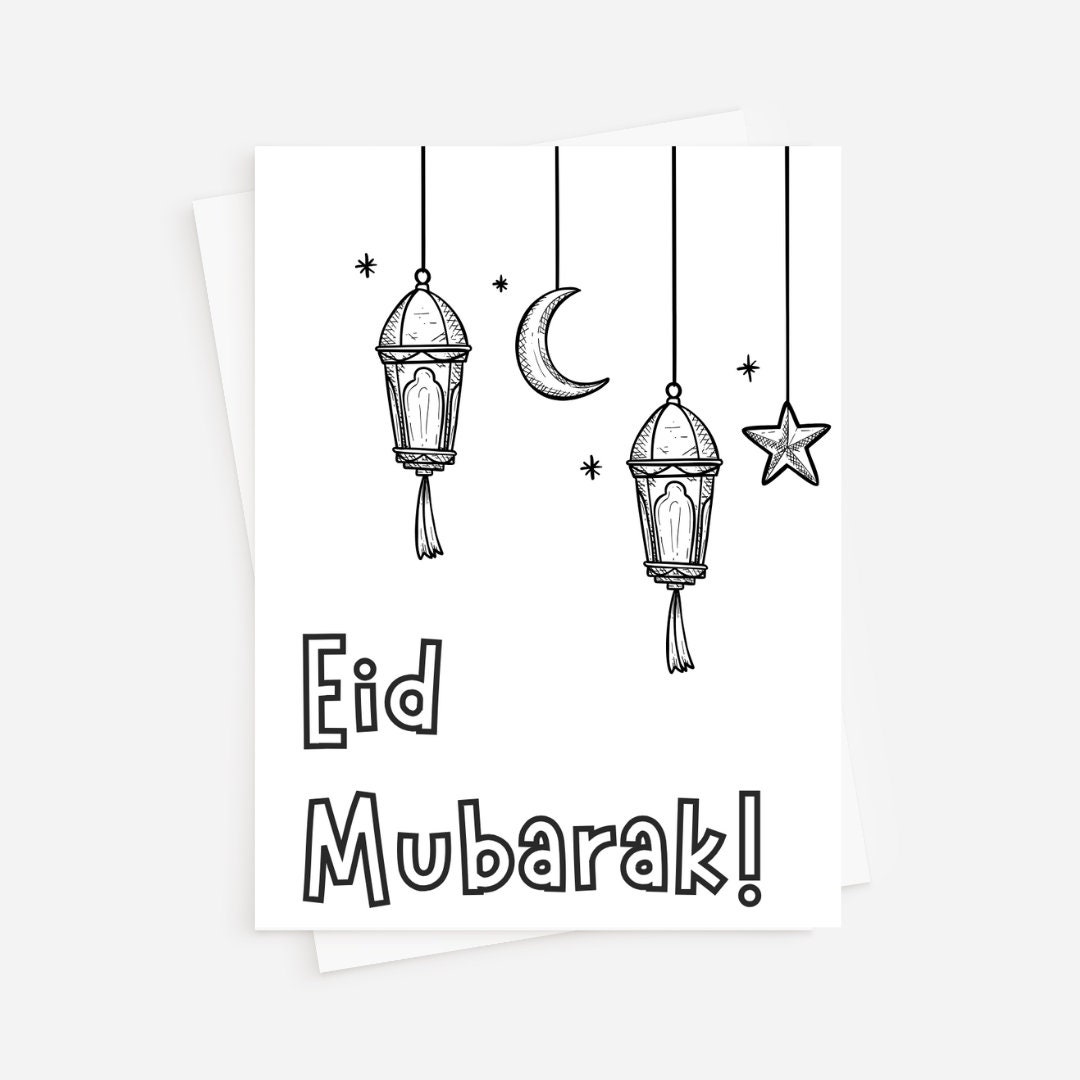 Eid Coloring Cards for Kids Eid Card Printable, DIY Eid Mubarak Card ...