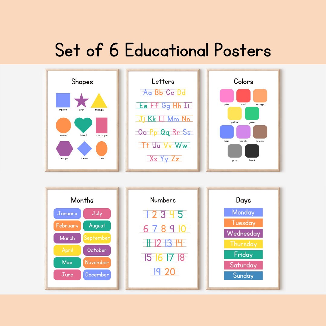 Set of Kids Educational Wall Art Posters 6 Homeschool Printables, Boho ...
