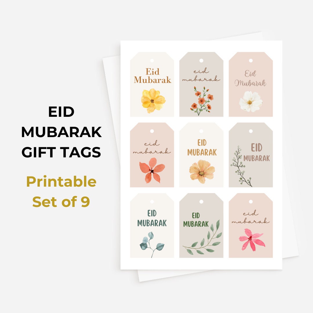 Eid Mubarak Gift Tags Printable Set - Botanical Boho Eid Gift Tags, Eid ...
