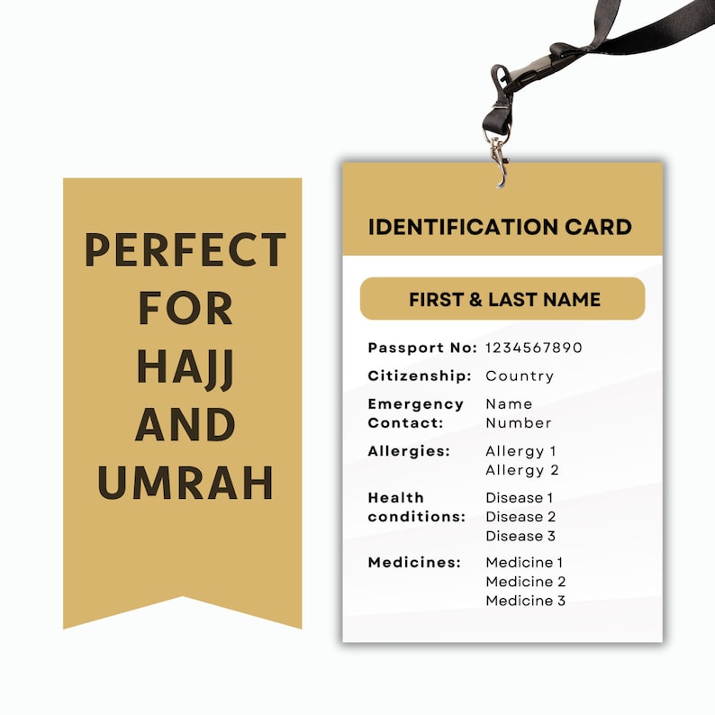 Travel ID Card for Umrah and Hajj Printable - Hajj Card, Umrah Flash ...
