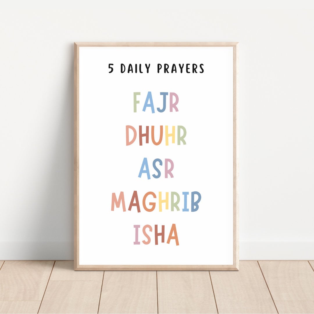 5 Daily Prayers Islamic Wall Art 5 Salahs Printable Kids Islamic ...