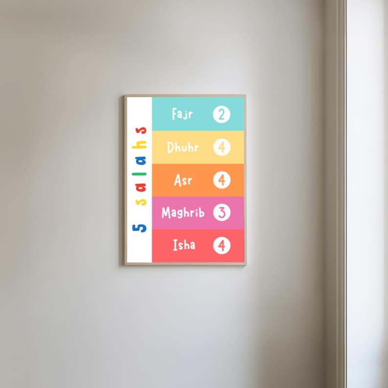 Colorful 5 Salahs and Rakats Kids Educational Digital Printable | Fun ...