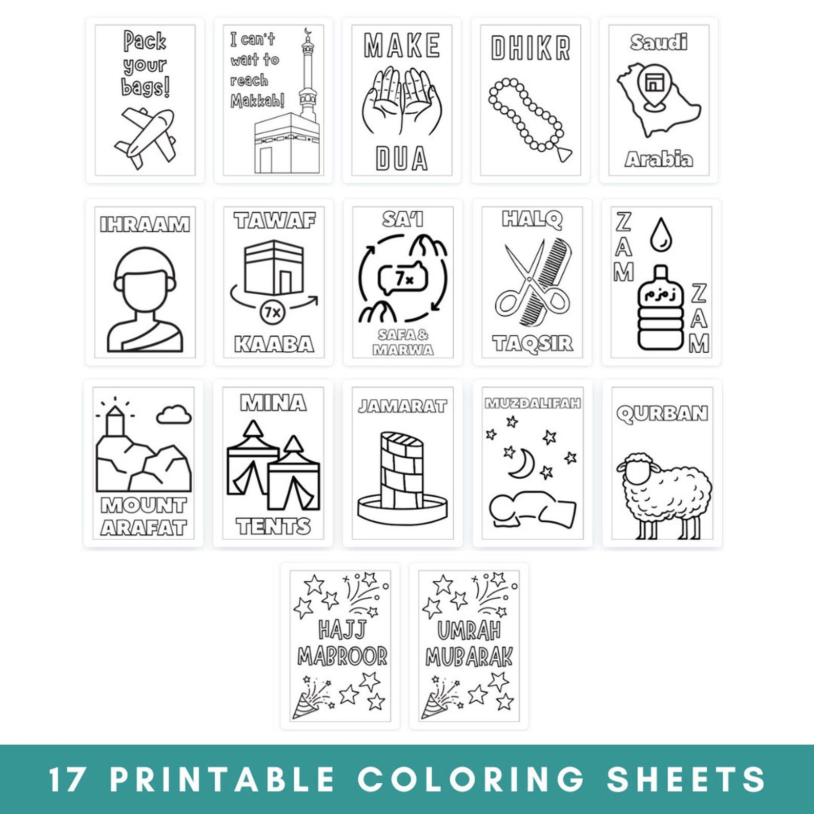 Kids Hajj and Umrah Coloring Book Printable - Umrah Printable, Hajj ...