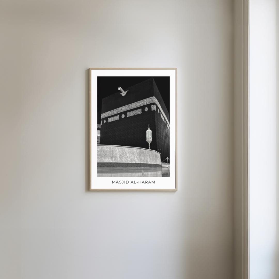 Minimalist Masjid Al Haram Mosque Wall Art Printable | Black and White ...