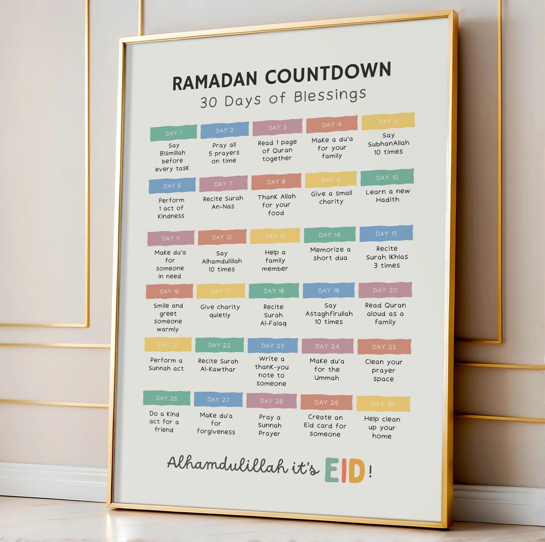 Ramadan Good Deeds Chart Ramadan Countdown Printable Islamic Wall Art ...