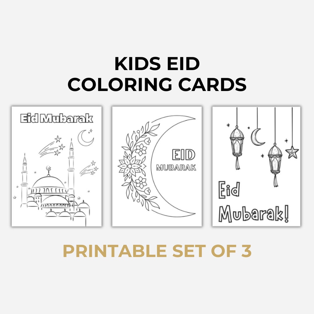 Eid Coloring Cards for Kids - Eid Card Printable, DIY Eid Mubarak Card ...