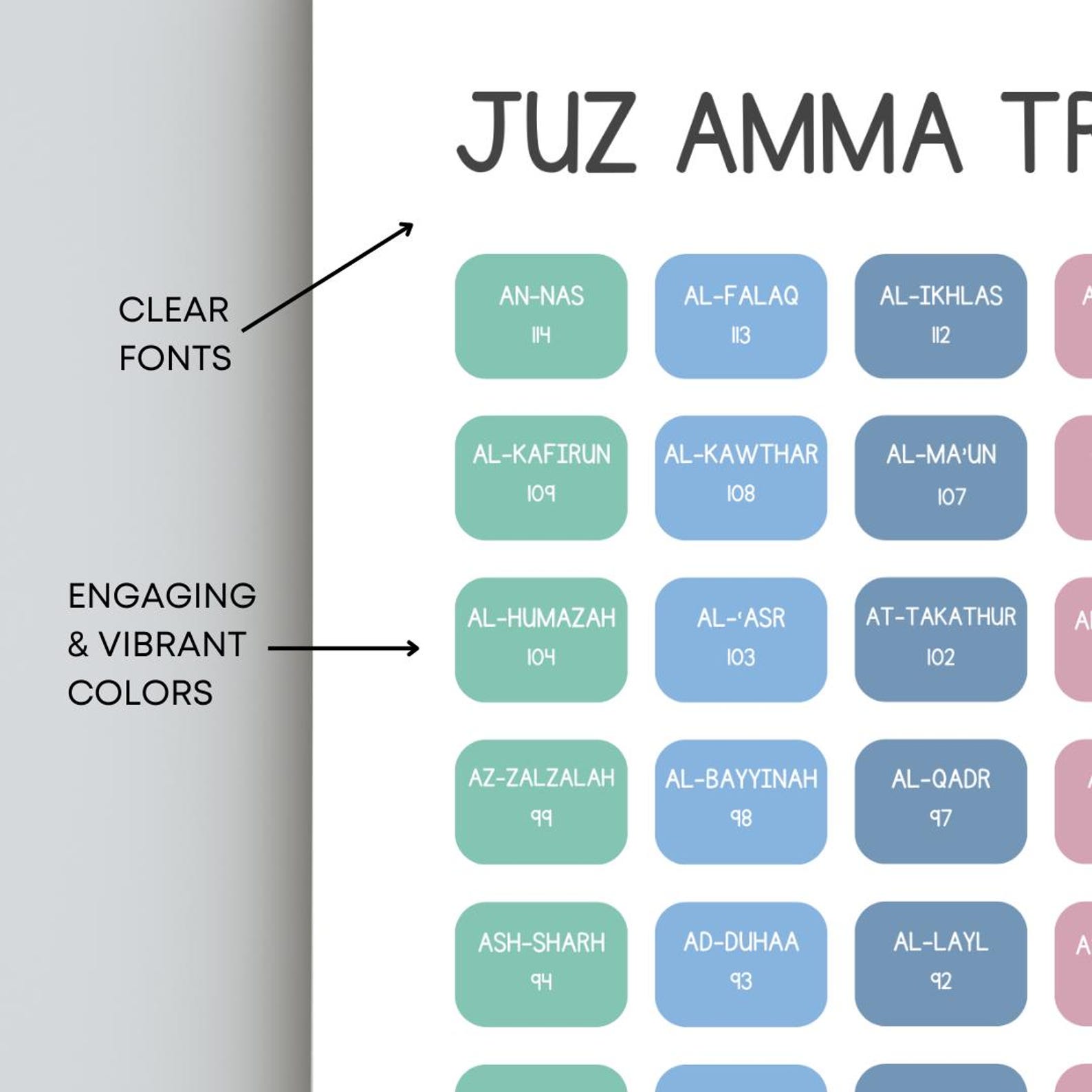 Juz Amma Tracker Islamic Printable Quran Memorization Chart Muslim ...