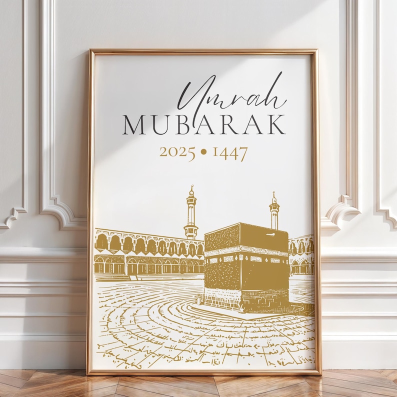 Umrah Mubarak Wall Art Kaaba Poster 2025 1447 Islamic Printable Gold ...