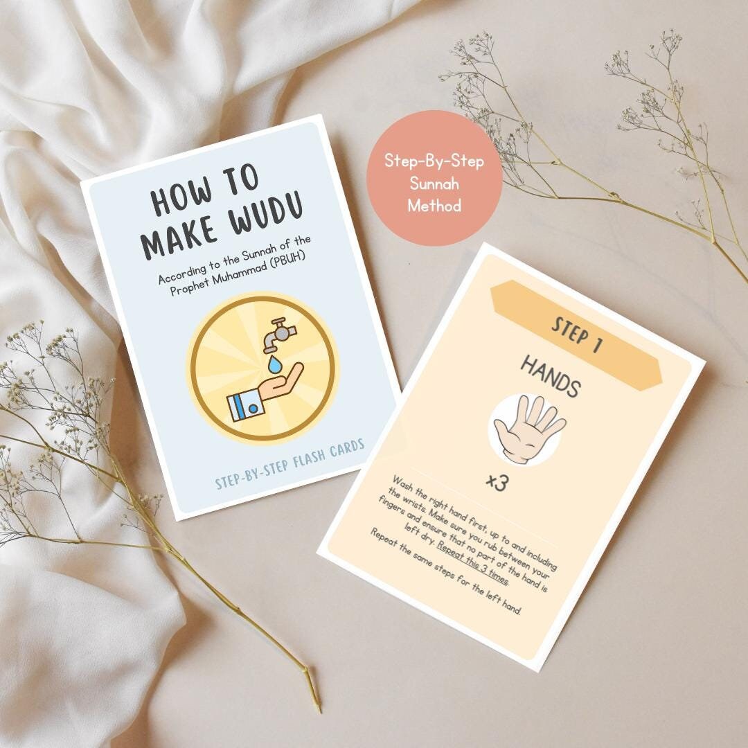 Learn How to Make Wudu Flashcards Printable Step by Step Wudu Guide the ...