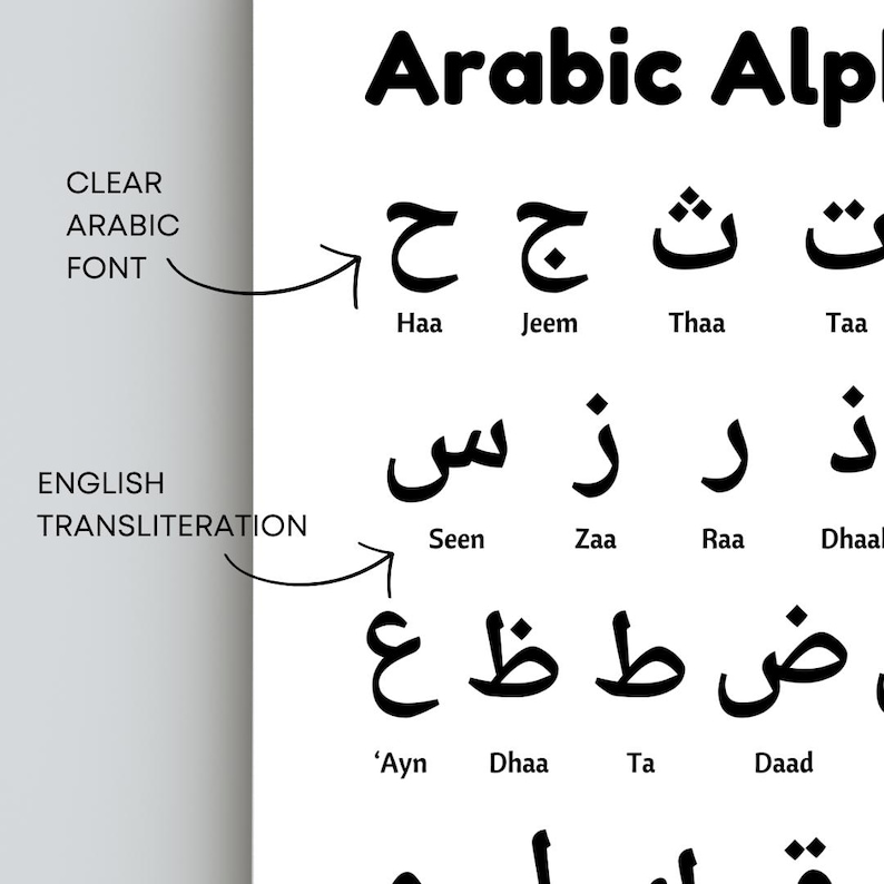 Arabic Alphabet Poster Kids Educational Wall Art Printable Islamic Wall ...