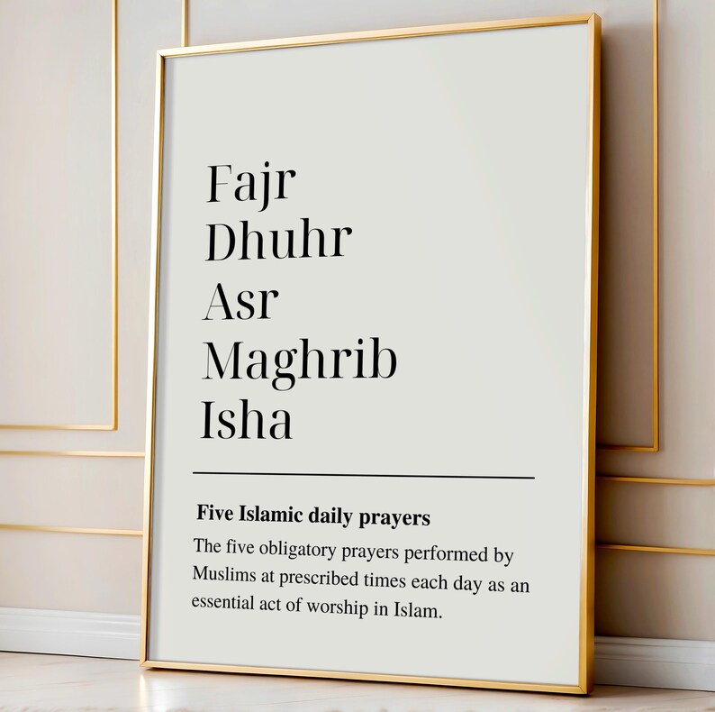 Five Daily Prayers Wall Art Islamic Printable Muslim Home Decor Salah ...
