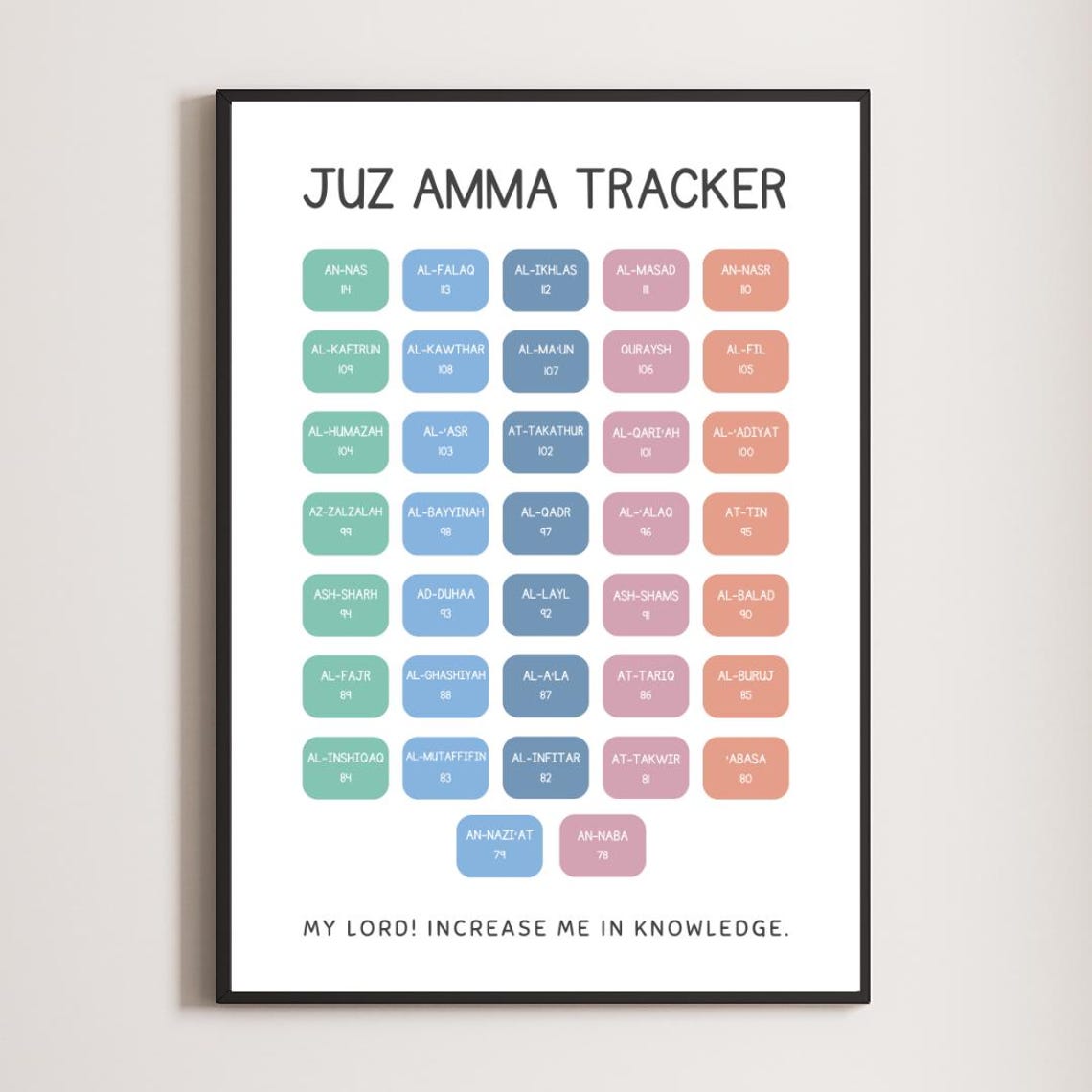 Juz Amma Tracker Islamic Printable Quran Memorization Chart Muslim ...