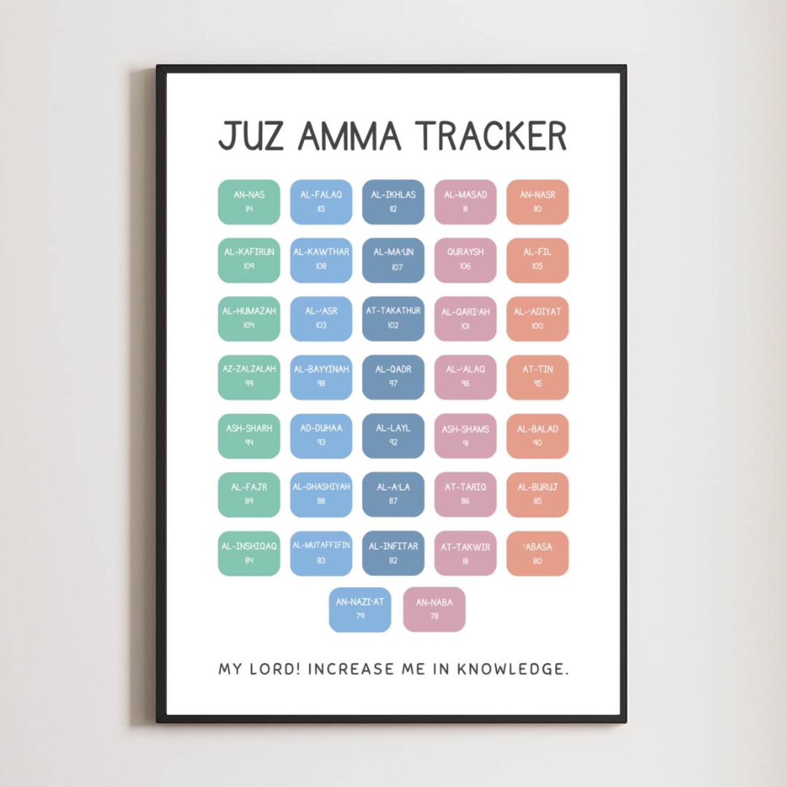 Juz Amma Tracker Islamic Printable Quran Memorization Chart Muslim ...