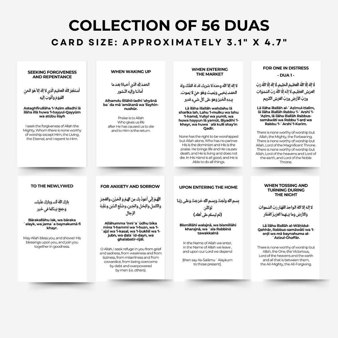 Islamic Dua Flash Cards 56 Printable Duas From Hisn Al-muslim, Prayer Cards, Supplications in ...