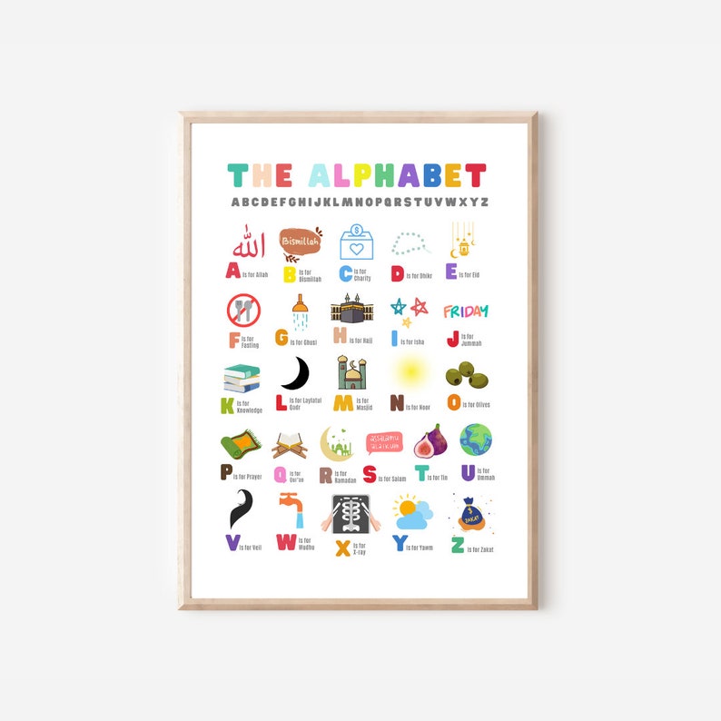 Kids Islamic Alphabet Poster Printable Islamic Wall Art Muslim Nursery ...