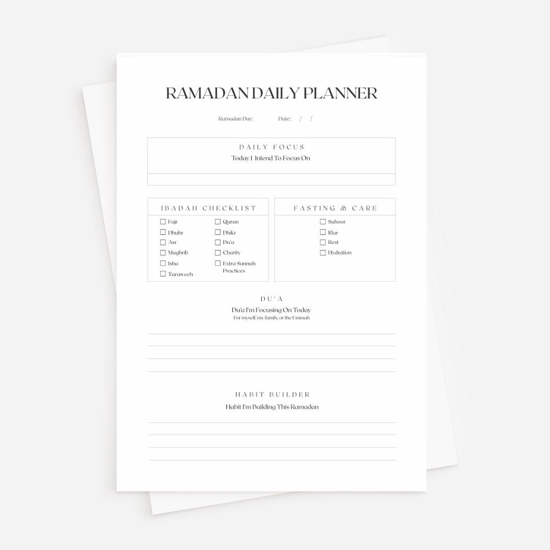 Ramadan Daily Planner Printable One Page Ibadah Checklist Quran Dua ...