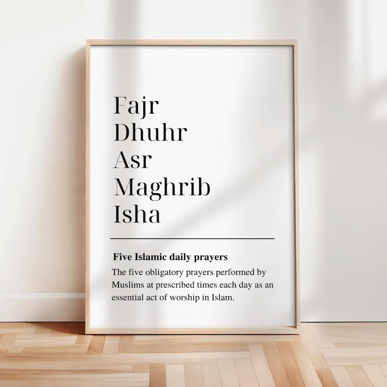 Five Daily Prayers Wall Art Islamic Printable Muslim Home Decor Salah ...
