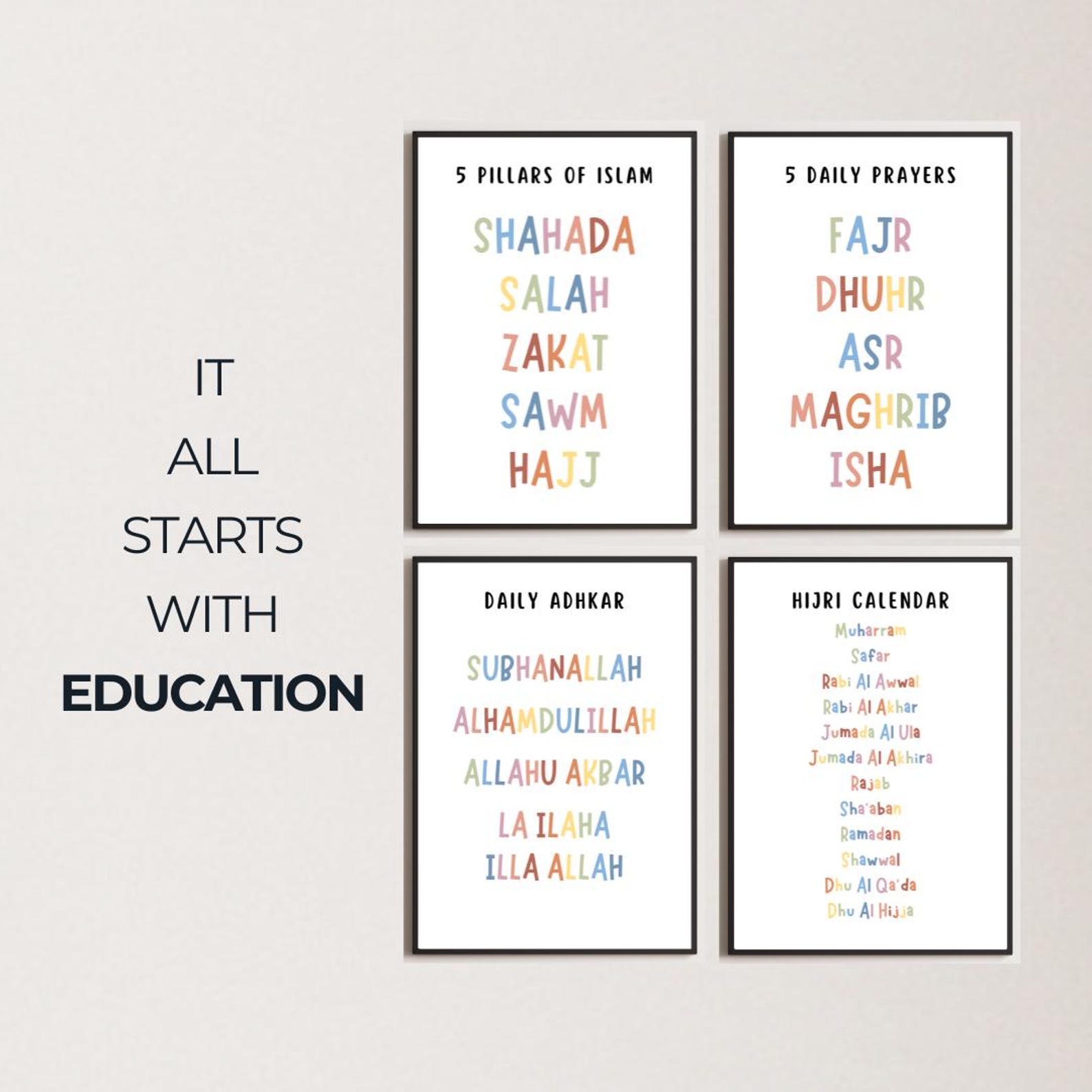 Islamic Educational Kids Bundle Printable Set | 5 Pillars of Islam 5 ...