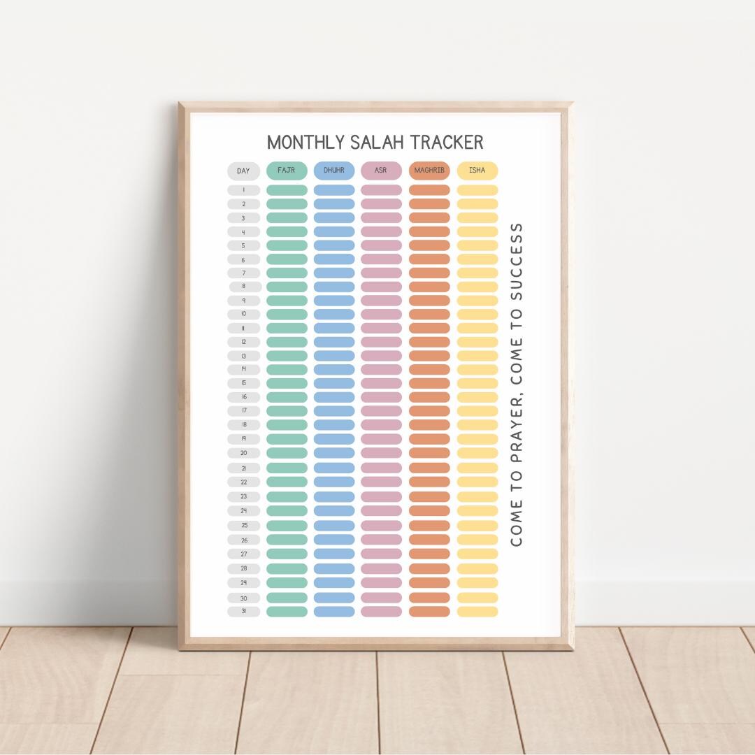Monthly Salah Tracker Colorful Digital Printable Islamic Prayer Planner ...