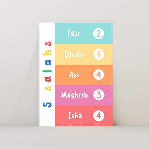Colorful 5 Salahs and Rakats Kids Educational Digital Printable | Fun ...