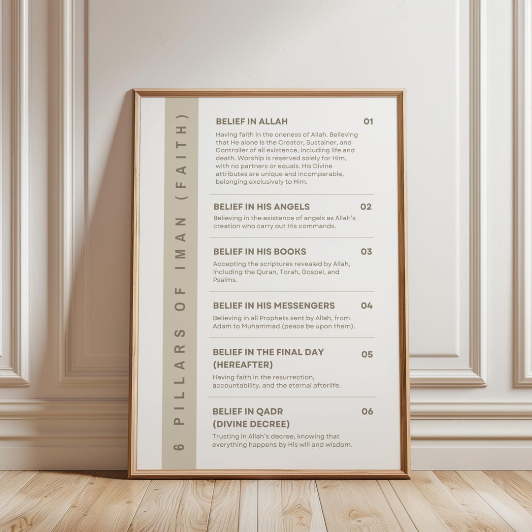 6 Pillars of Iman Islamic Printable Minimalist Islamic Wall Art Muslim ...