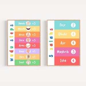 Kids Wudu Steps and 5 Salahs Islamic Educational Poster Set Printable ...