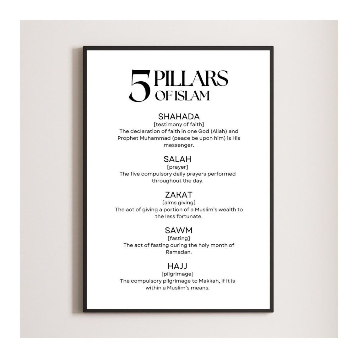 5 Pillars of Islam Wall Art Printable Minimalist Islamic Educational ...