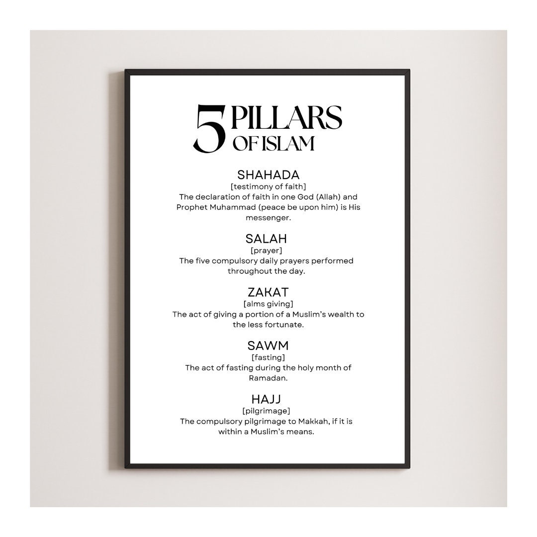 5 Pillars of Islam Wall Art Printable Minimalist Islamic Educational ...