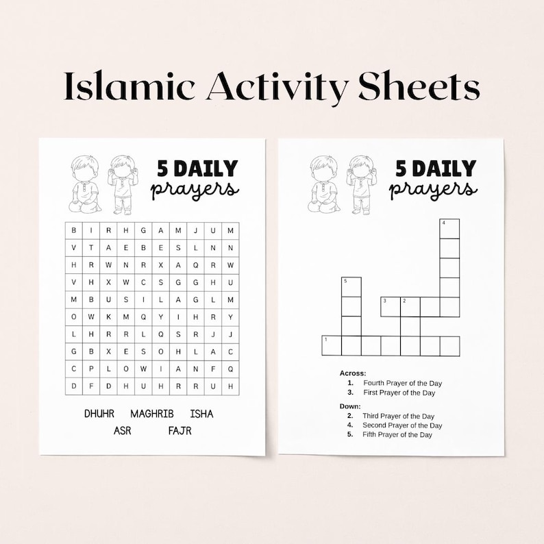 5 Salahs Islamic Activity Sheets for Kids Printable Ramadan Worksheet ...