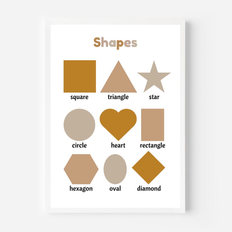 Neutral Shapes Poster Educational Wall Art Shapes Printable Geometric ...