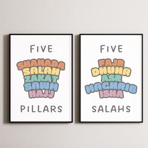 5 Pillars of Islam & 5 Salahs Kids Wall Art Bundle | Minimalist ...