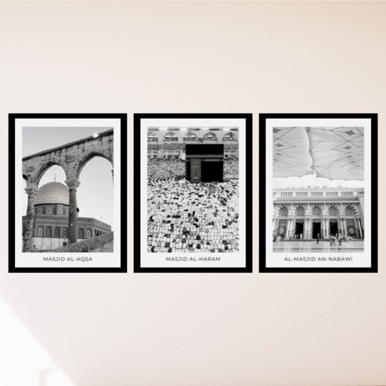 3 Holy Mosques Wall Art Bundle Set Masjid Al-haram Masjid An-nabawi ...