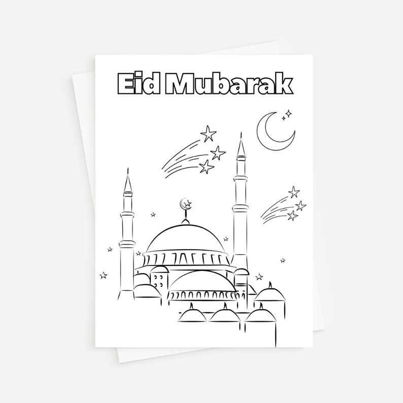 Eid Coloring Cards for Kids Eid Card Printable, DIY Eid Mubarak Card ...