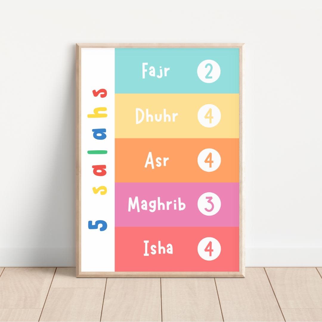 Colorful 5 Salahs and Rakats Kids Educational Digital Printable | Fun ...