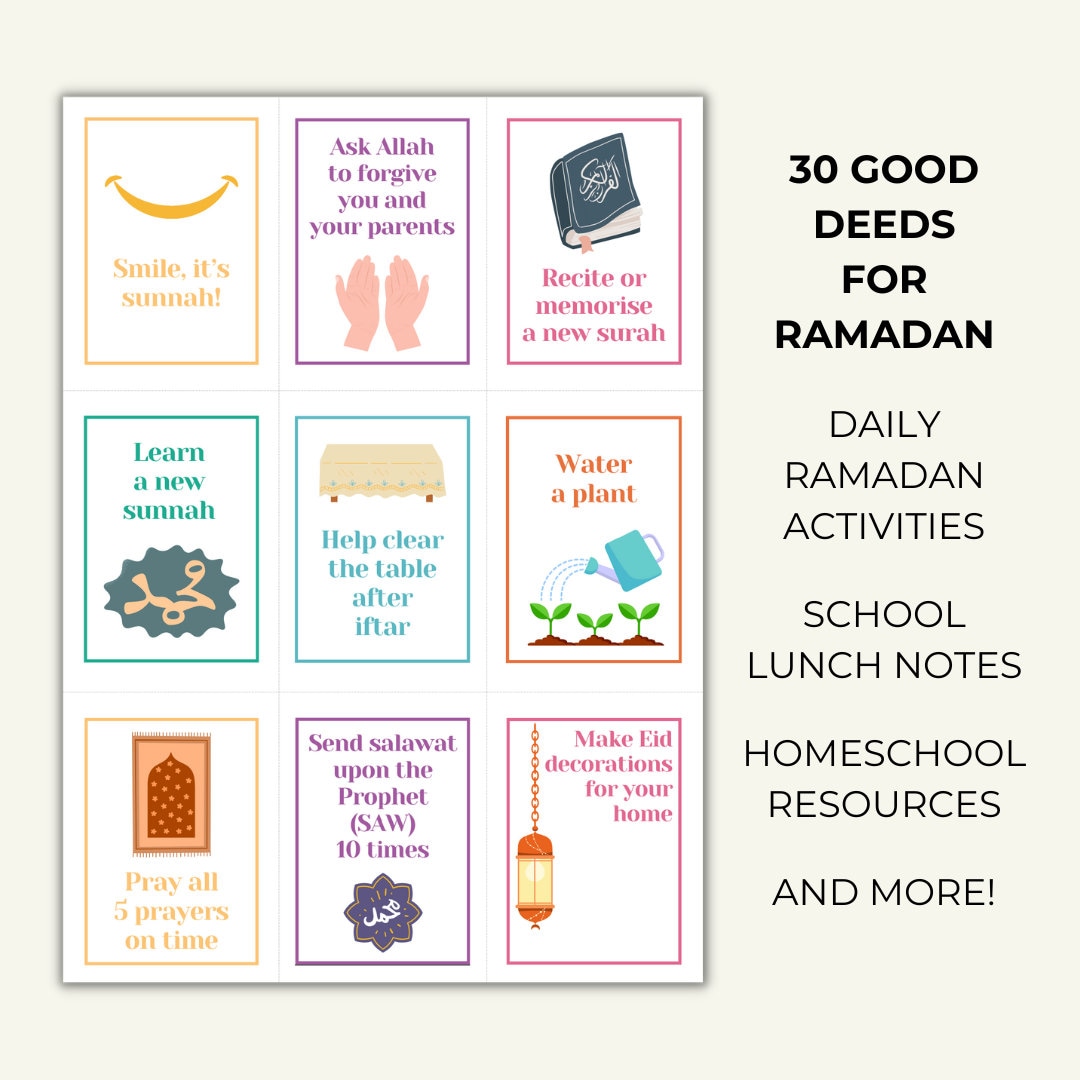 Ramadan Good Deed Cards for Kids Printable Islamic Activity 30 Daily ...