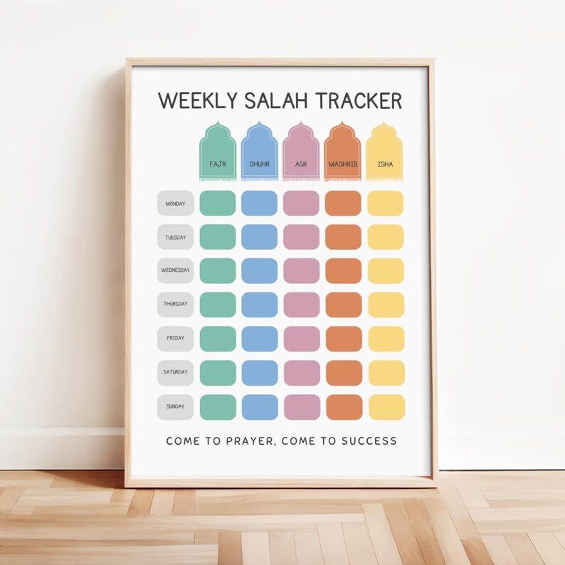 Weekly Salah Tracker Islamic Wall Art Prayer Tracker Printable Muslim ...
