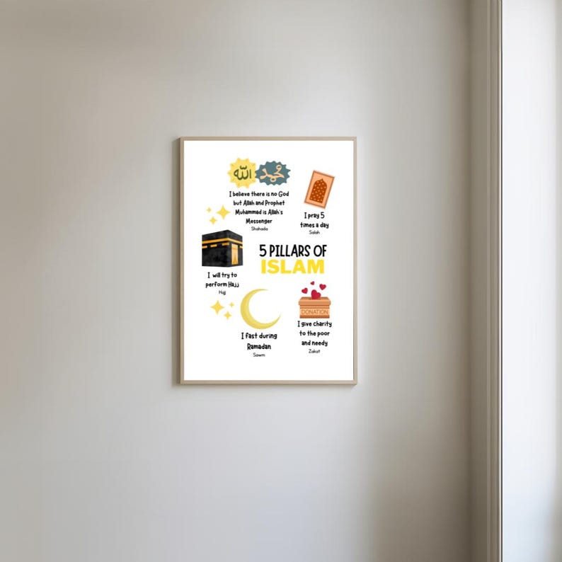 5 Pillars of Islam Digital Printable Islamic Kids Wall Art Muslim ...