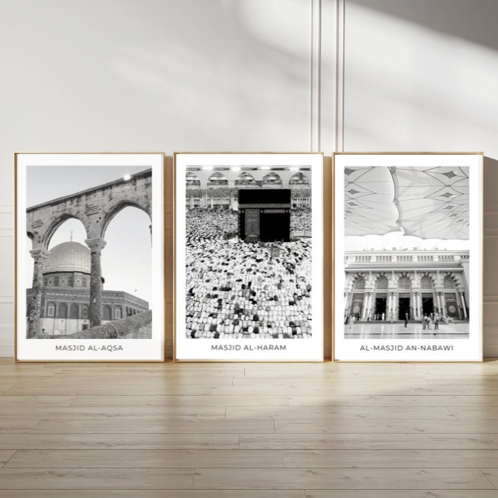 3 Holy Mosques Wall Art Bundle Set Masjid Al-haram Masjid An-nabawi ...