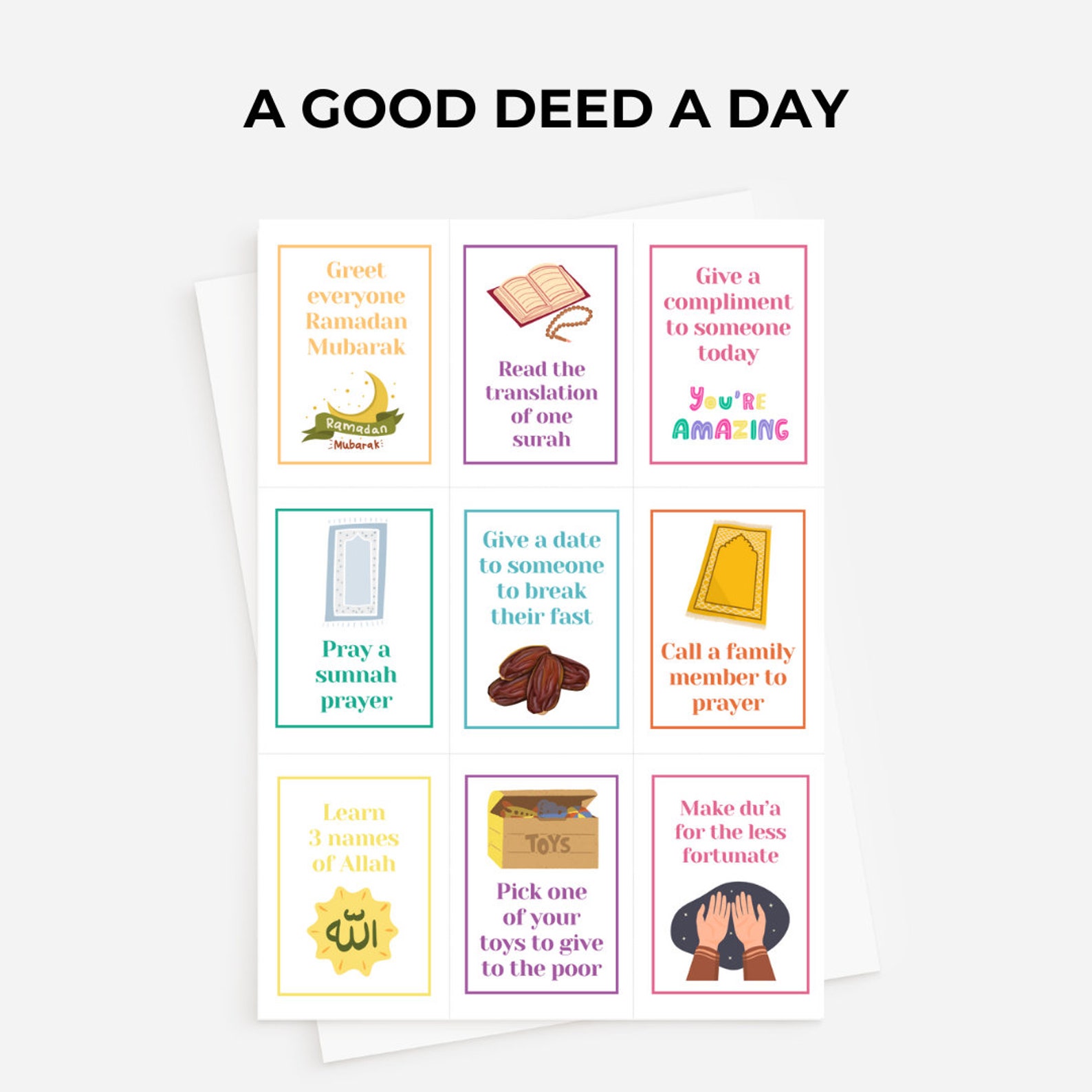 Ramadan Good Deed Cards for Kids Printable Islamic Activity 30 Daily ...