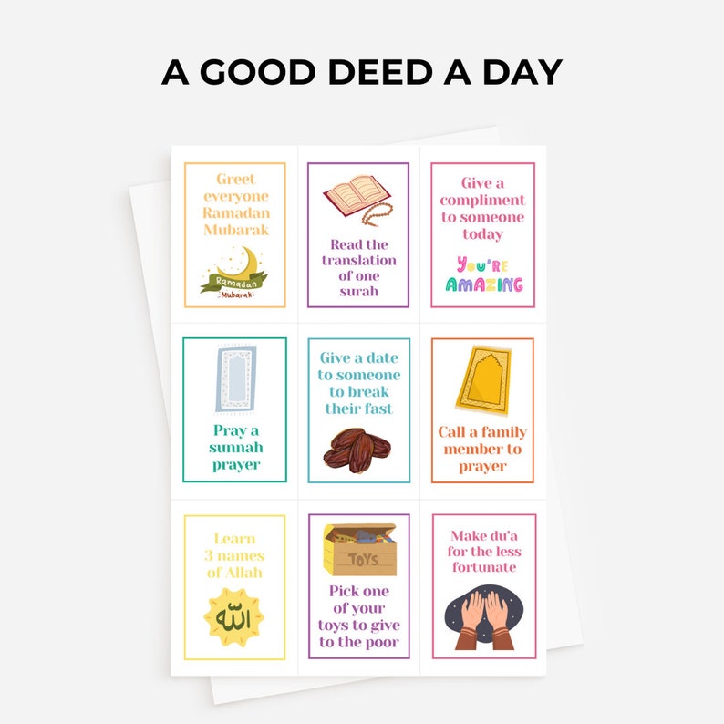Ramadan Good Deed Cards for Kids Printable Islamic Activity 30 Daily ...